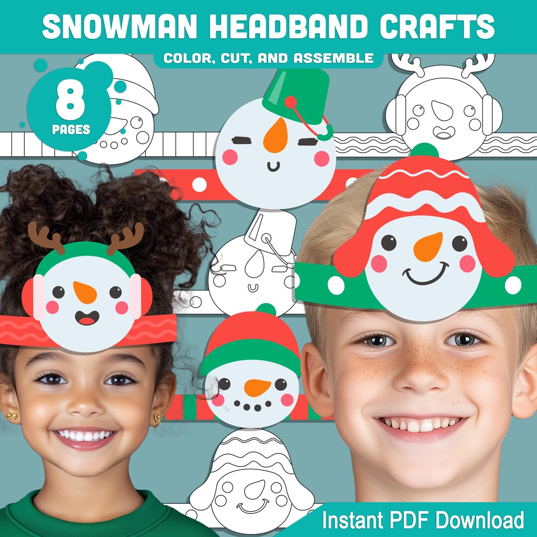 Printable Snowman Headband Crafts, Christmas Party Hat and Coloring ...