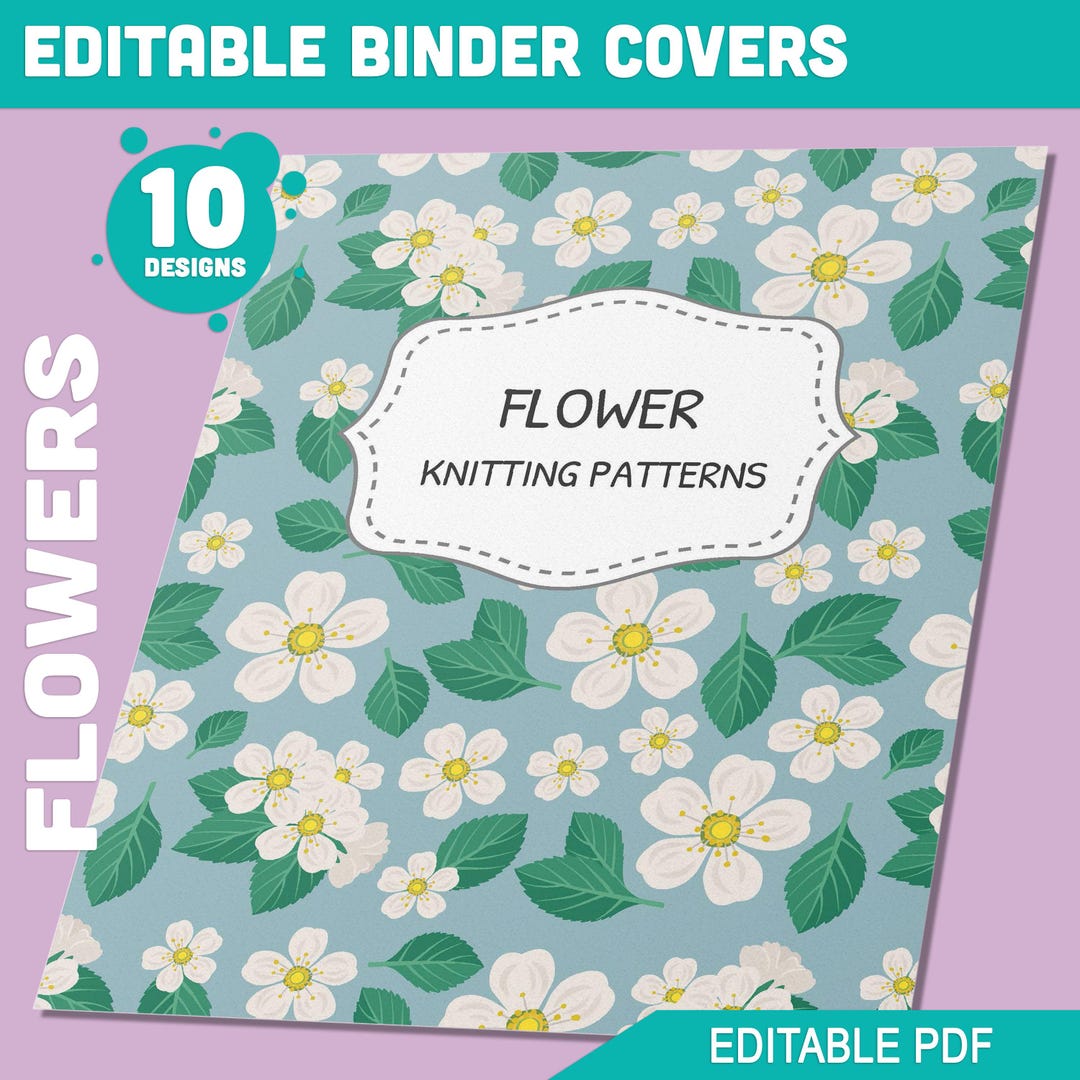 Flowers and Leaves Binder Cover, 10 Printable & Editable Covers+spines ...