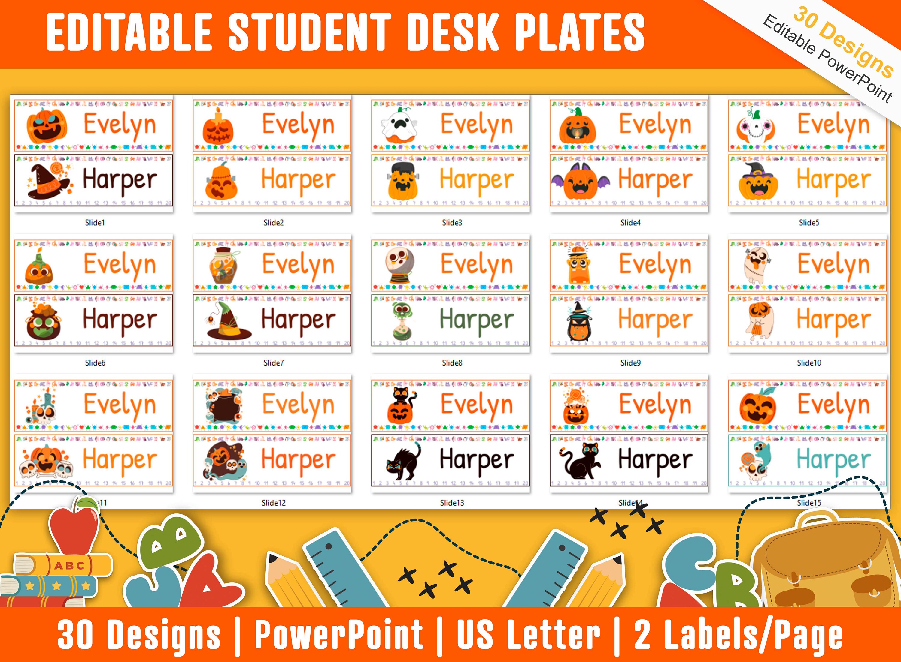 Student Desk Plates 30 Printable/editable Halloween Classroom Name Tags ...