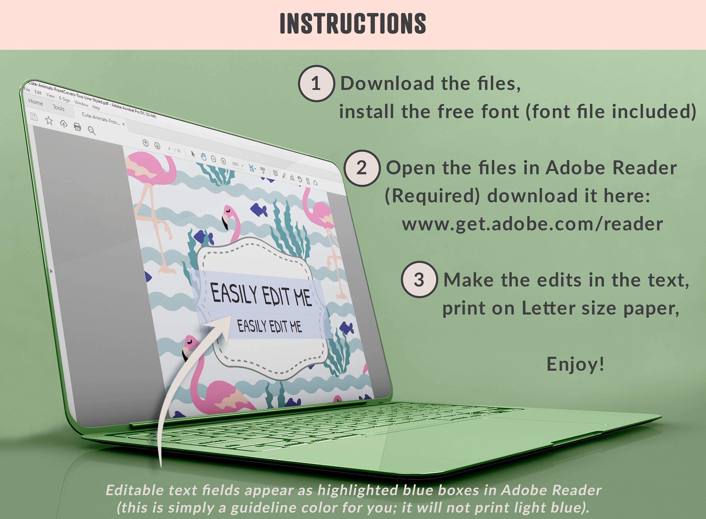 Cute Animal Binder Cover, 10 Printable & Editable Binder Covers Spines ...