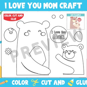 I Love You Mom, Mother's Day Craft Activity - Color, Cut, and Glue for ...