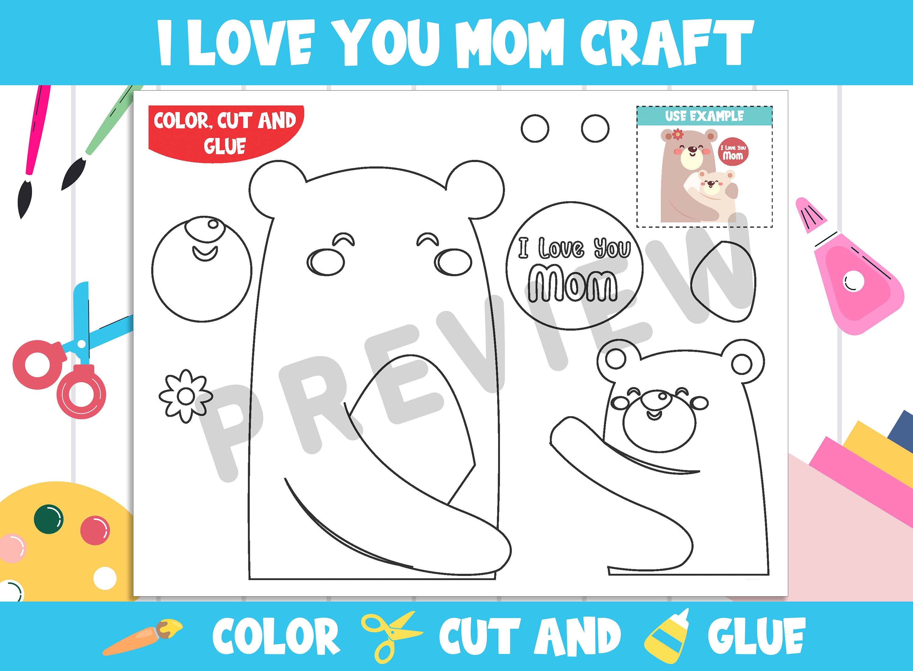 I Love You Mom, Mother's Day Craft Activity - Color, Cut, and Glue for ...