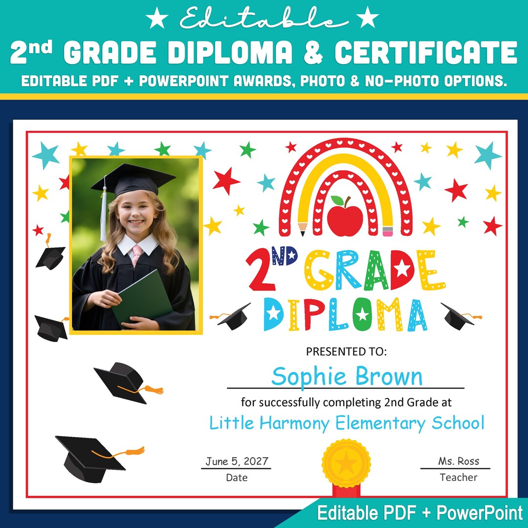 Editable 2nd Graduation Diploma & Certificate Set, Photo and No-photo ...