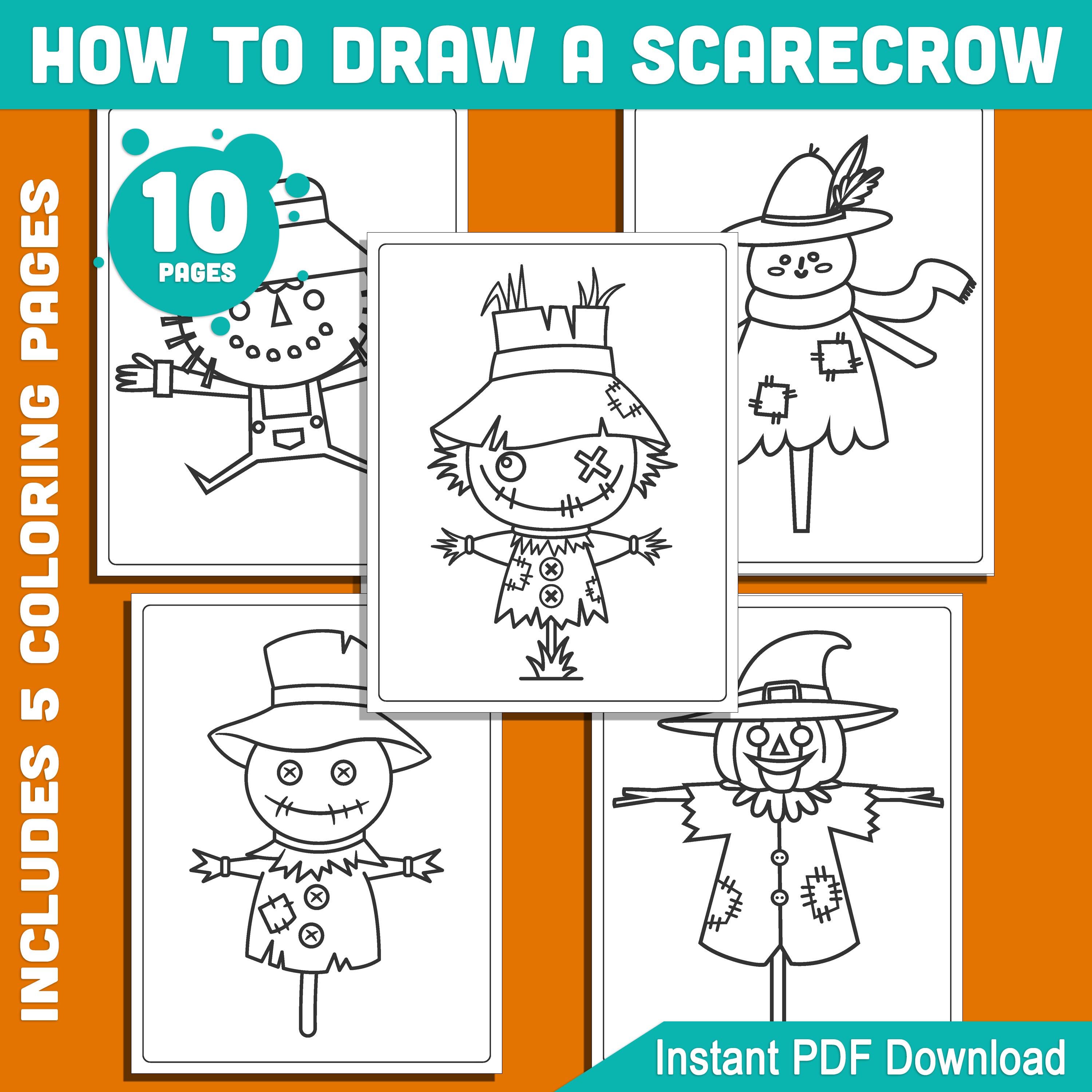 Learn How to Draw a Scarecrow for Kids: 5-page Step-by-step Directed ...