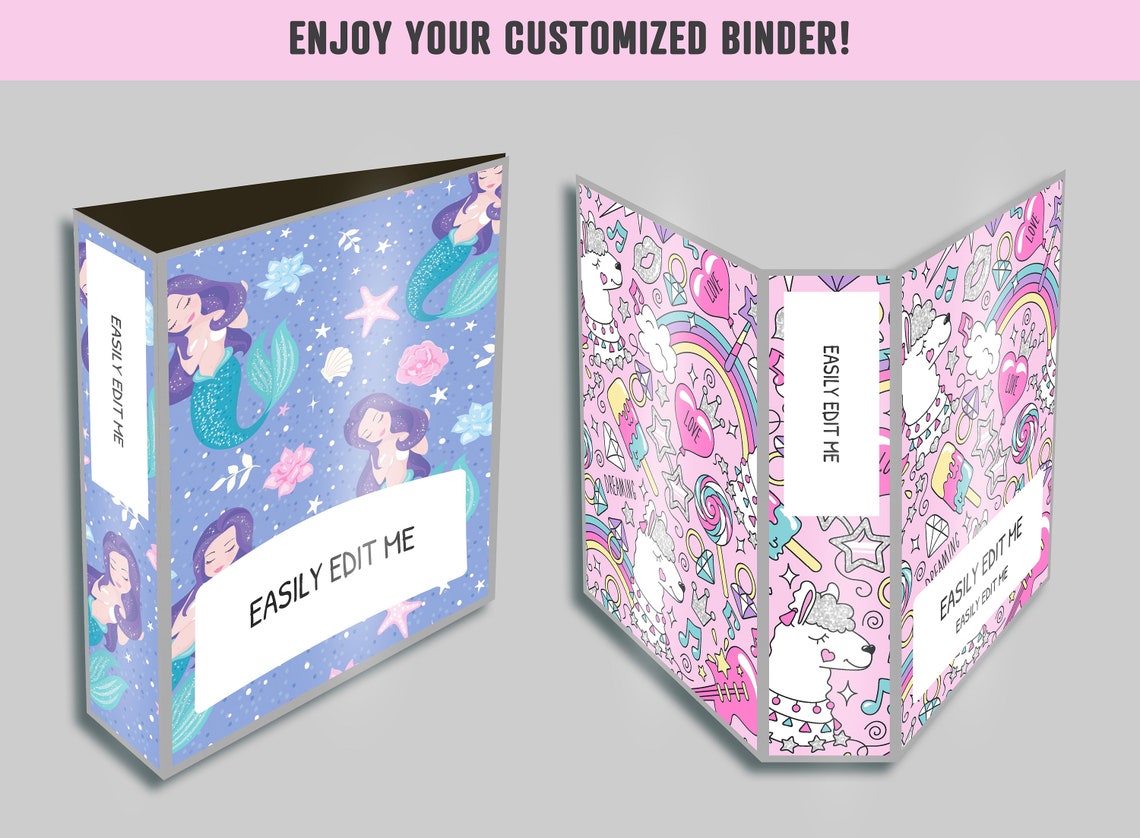 Binder Cover for Girls 10 Printable & Editable Binder - Etsy