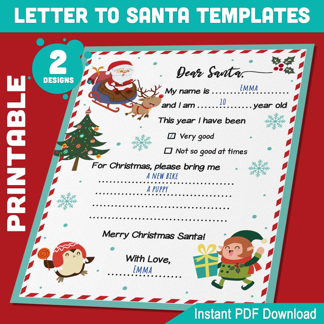 Letter to Santa Writing Template for Kids: 2 Fun Fill-in-the-blank ...