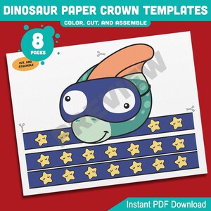 Dinosaur Paper Crown Templates – Printable Headband and Hat Craft for ...