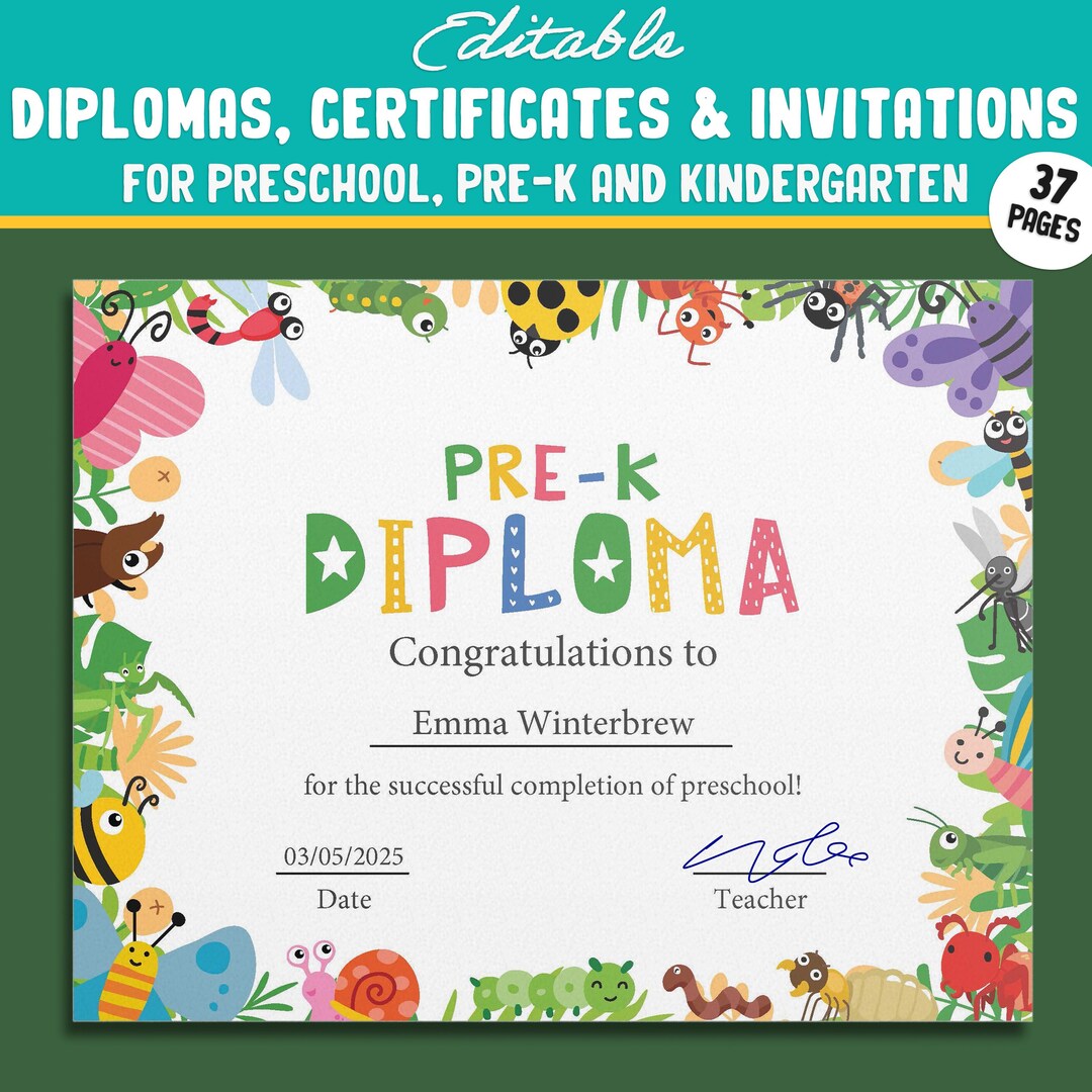 37 Editable Pre-k, Kindergarten, and Preschool Certificates, Diplomas ...
