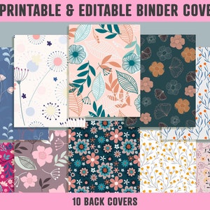 Stylist Floral and Flower Binder Cover, 10 Printable & Editable Binder ...
