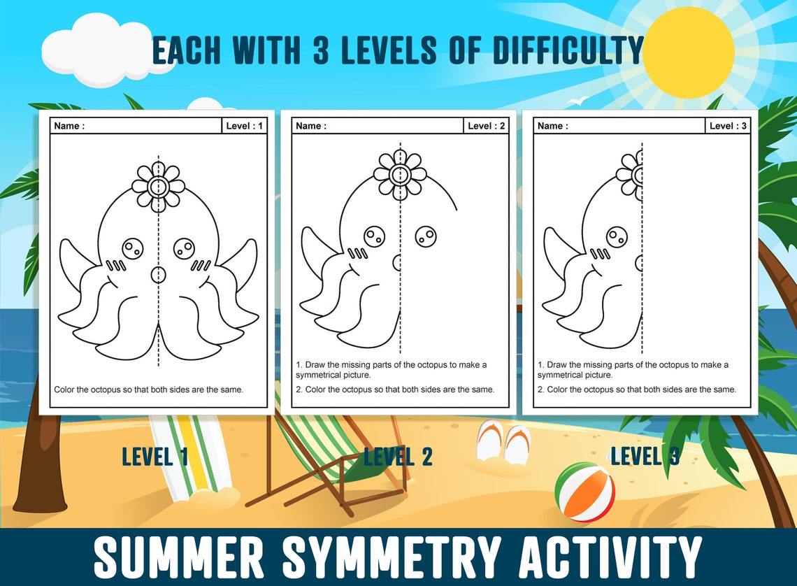 Summer Symmetry Worksheet, Summer Theme Lines of Symmetry Activity, 24 ...