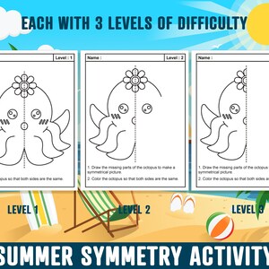 Summer Symmetry Worksheet, Summer Theme Lines of Symmetry Activity, 24 ...