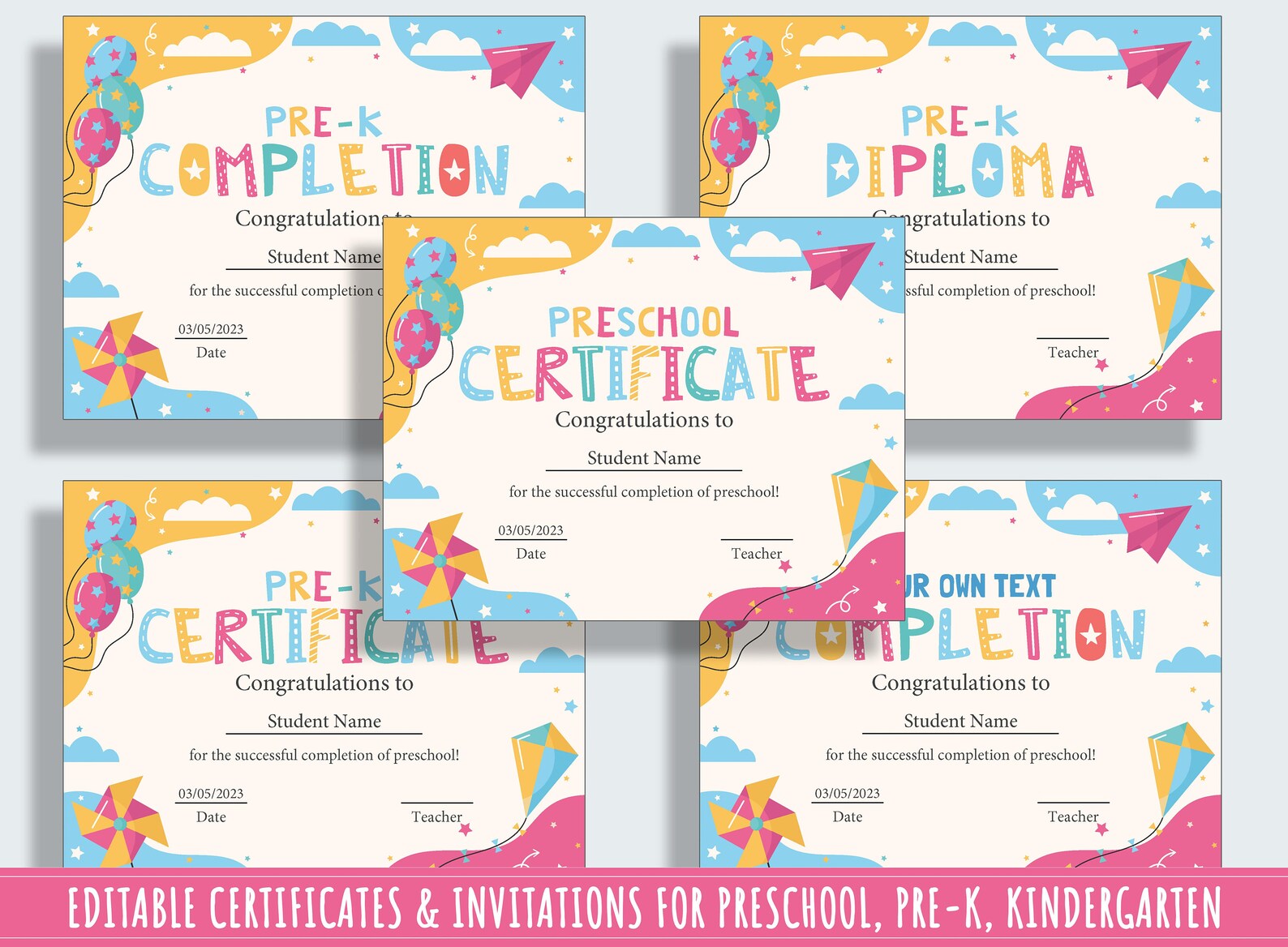 Preschool and Kindergarten End of Year Celebration Kit: 37 Editable ...