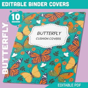 Butterfly Binder Cover, 10 Printable Editable Covers+spines, Binder ...