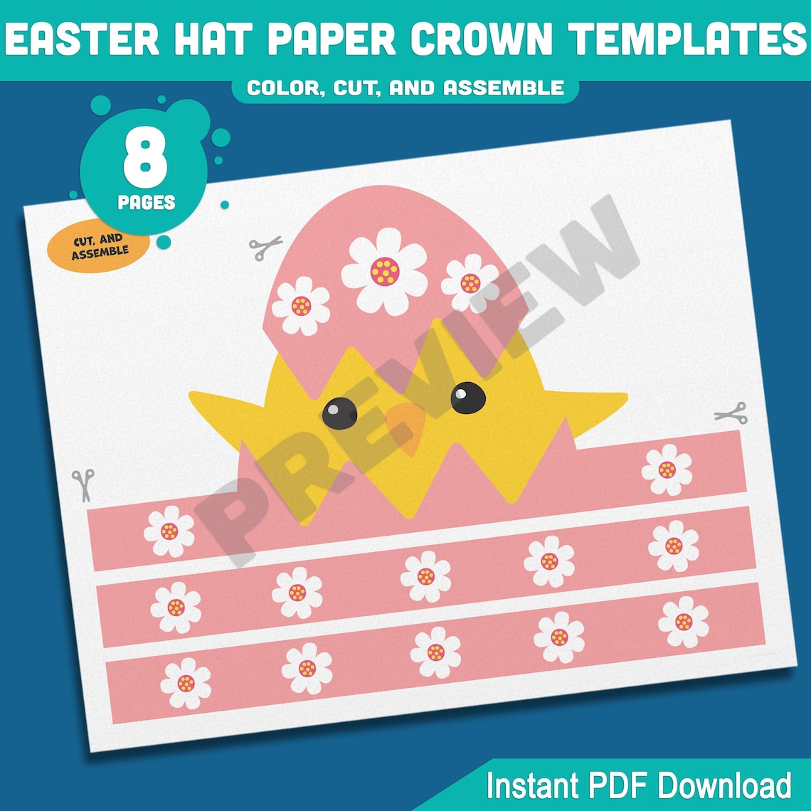 Easter Hat Paper Crown Templates, Printable Headband Craft for Kids ...