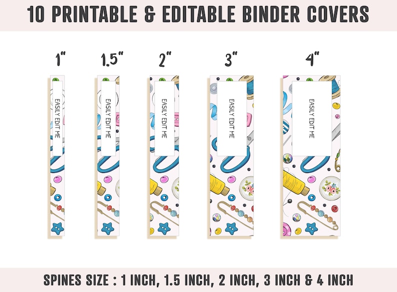 Binder Cover Sewing Pattern, 10 Printable/editable Covers+spines ...