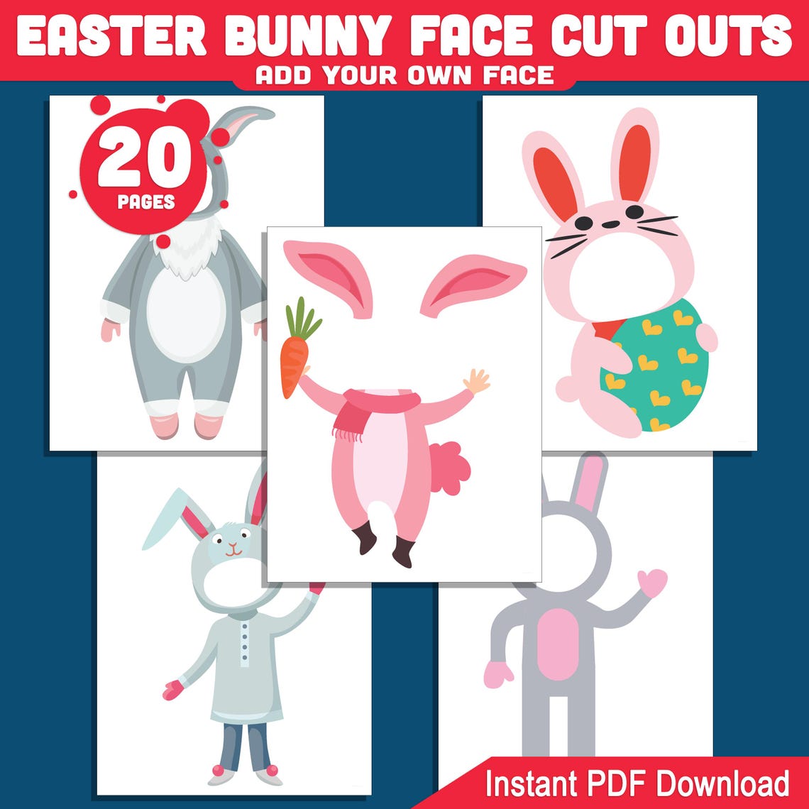 Printable Easter Bunny Face Cut Out Templates, Fun DIY Photo Craft, Add ...