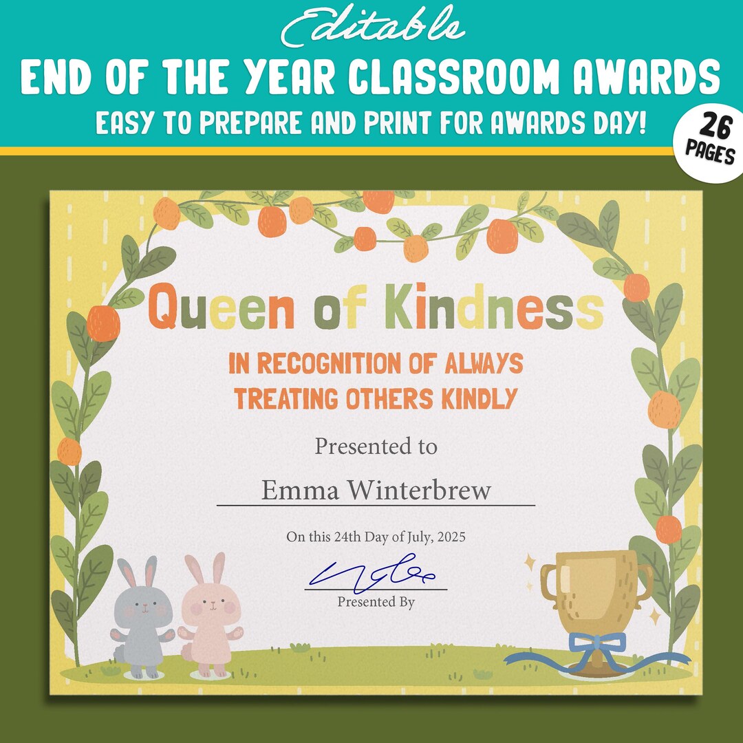 Editable End of Year Awards Certificates, 26 Pages, PDF, Instant ...