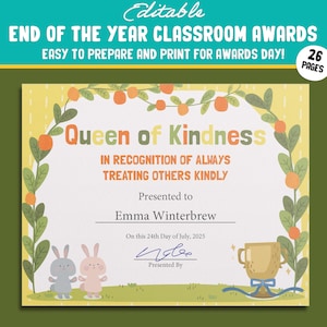Editable End of Year Awards Certificates, 26 Pages, PDF, Instant ...
