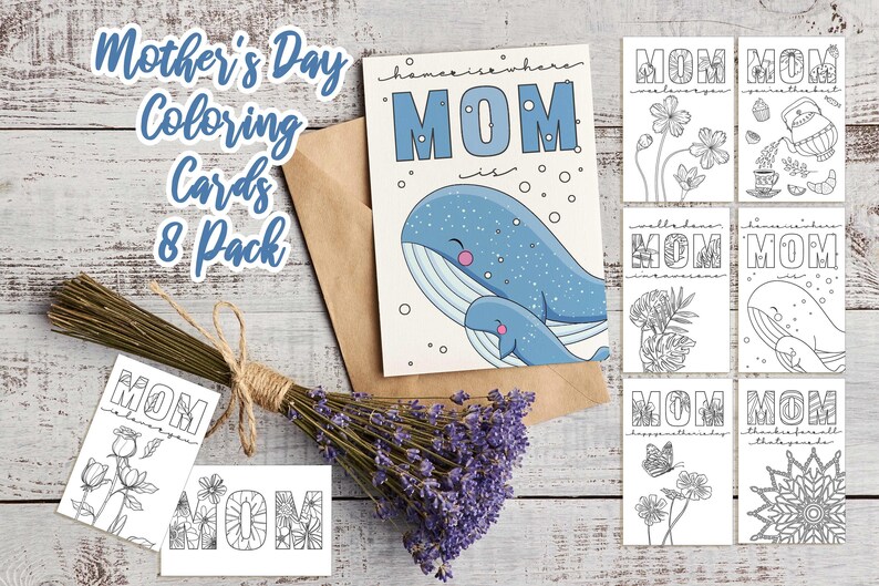 Mother's Day Coloring Cards Printable Card for Mom - Etsy
