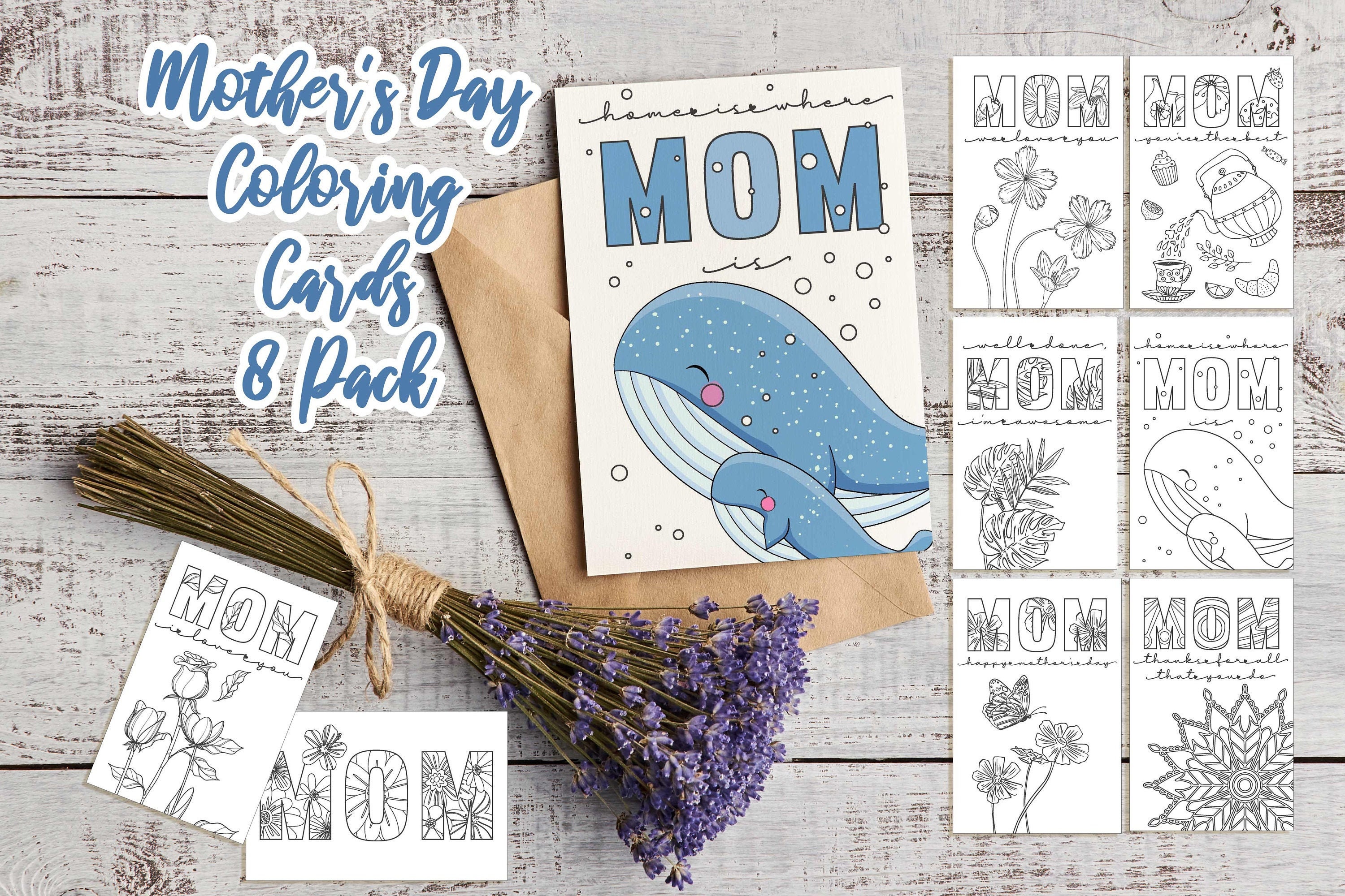 Mother's Day Coloring Cards, Printable Card for Mom, Mothers Day Gift ...