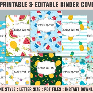 Summer Pattern Binder Cover, 10 Printable/editable Binder Covers ...