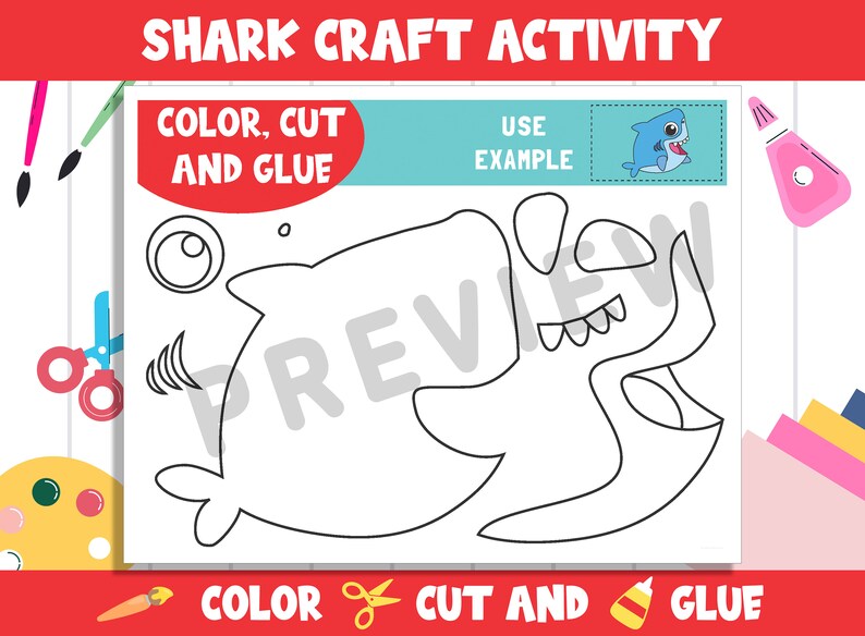 Cute Shark Craft Activity - Color, Cut, and Glue for Prek to 2nd Grade ...