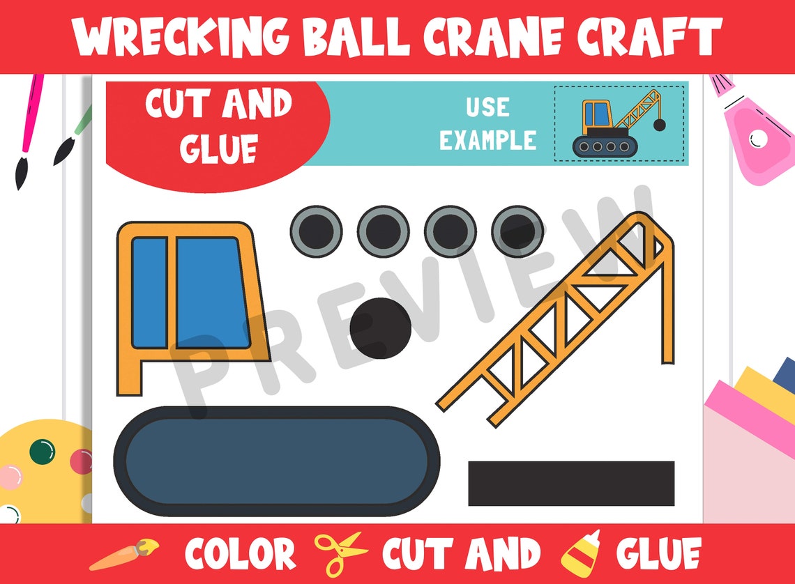 Wrecking Ball Crane Craft Activity Color, Cut, and Glue for Prek to 2nd ...
