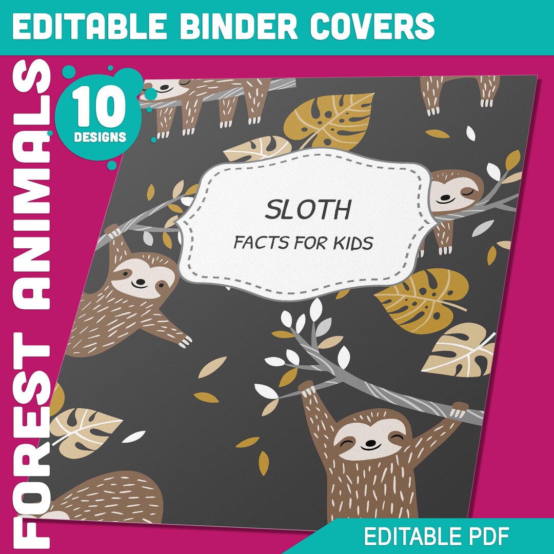 Cute Animal and Forest Binder Cover, 10 Printable & Editable Binder ...