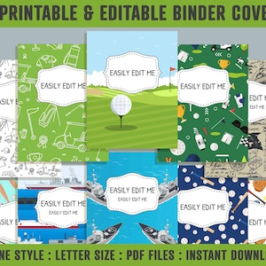 Golf, Marine and Baseball Binder Cover, 10 Printable & Editable Binder ...
