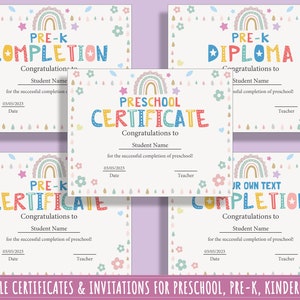 Diploma, Certificate, and Invitation Templates for Kindergarten and ...