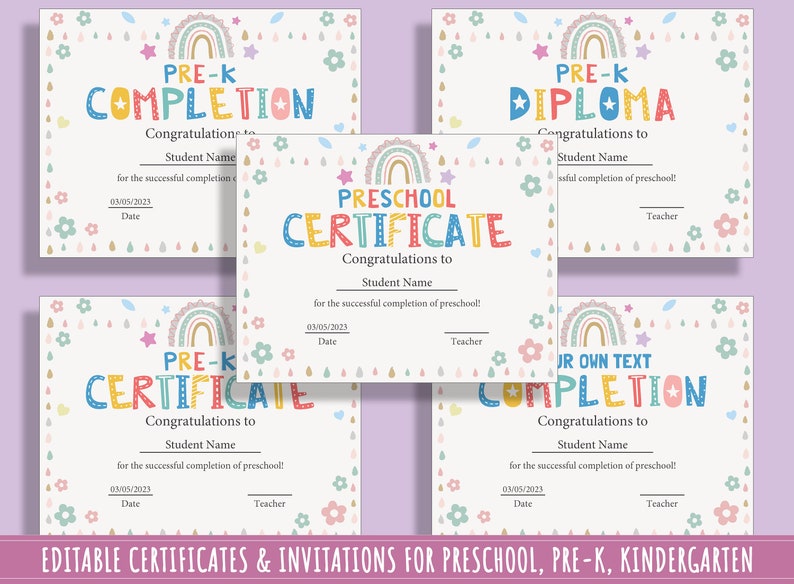 Diploma, Certificate, and Invitation Templates for Kindergarten and ...