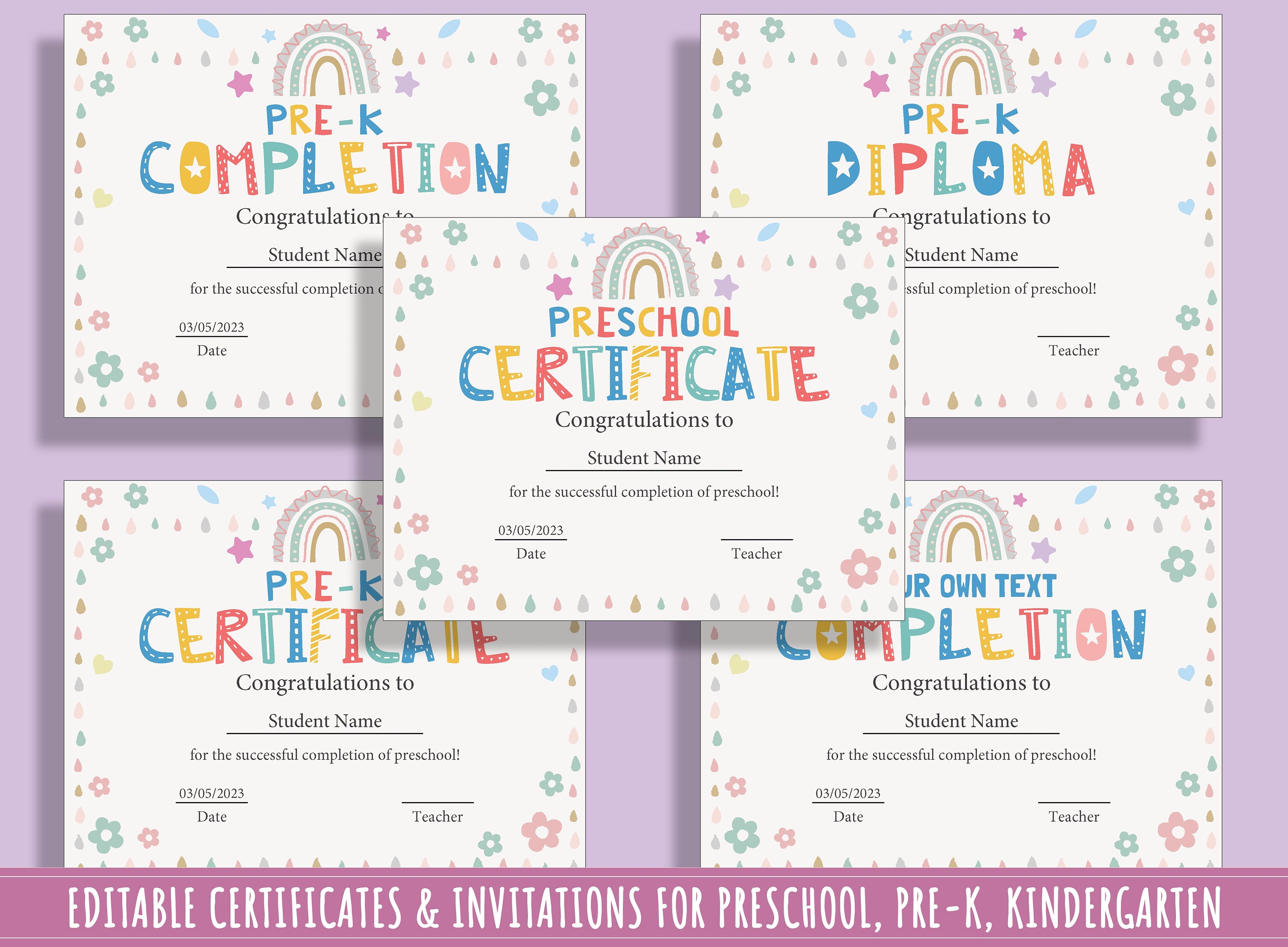 Diploma, Certificate, and Invitation Templates for Kindergarten and ...