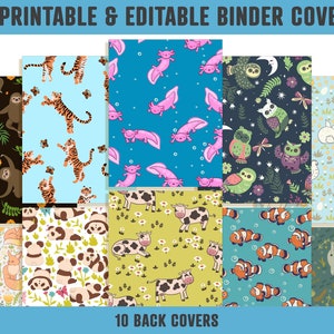 Animal Binder Cover, 10 Printable & Editable Covers+spines, Binder ...