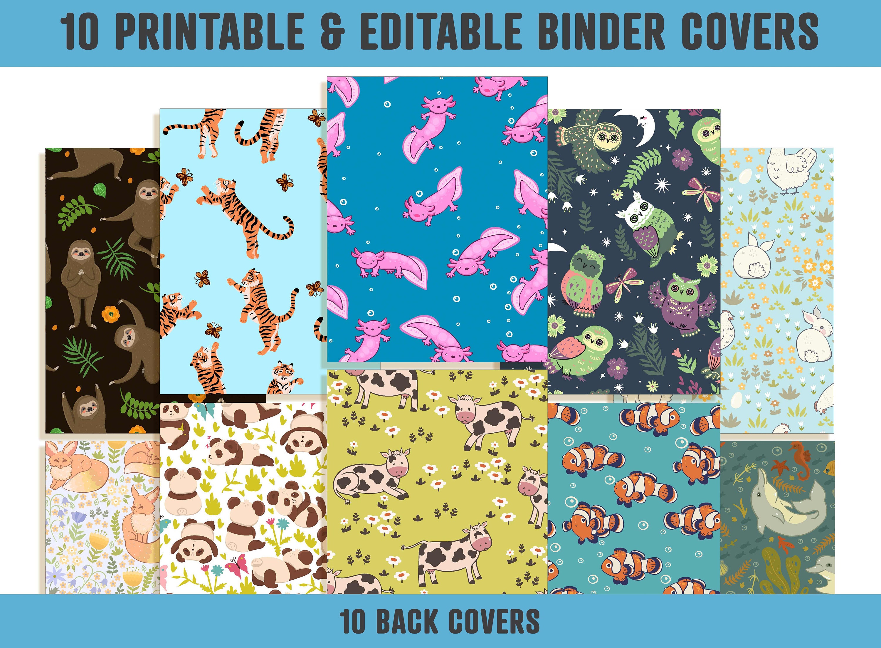 Animal Binder Cover 10 Printable & Editable Coversspines - Etsy