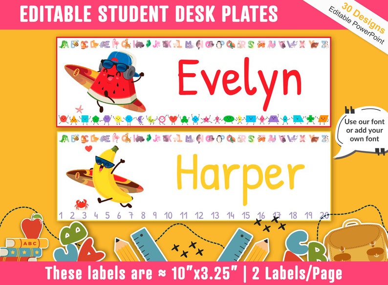 Student Desk Plates, 30 Printable/editable Fun Summer Classroom Name ...