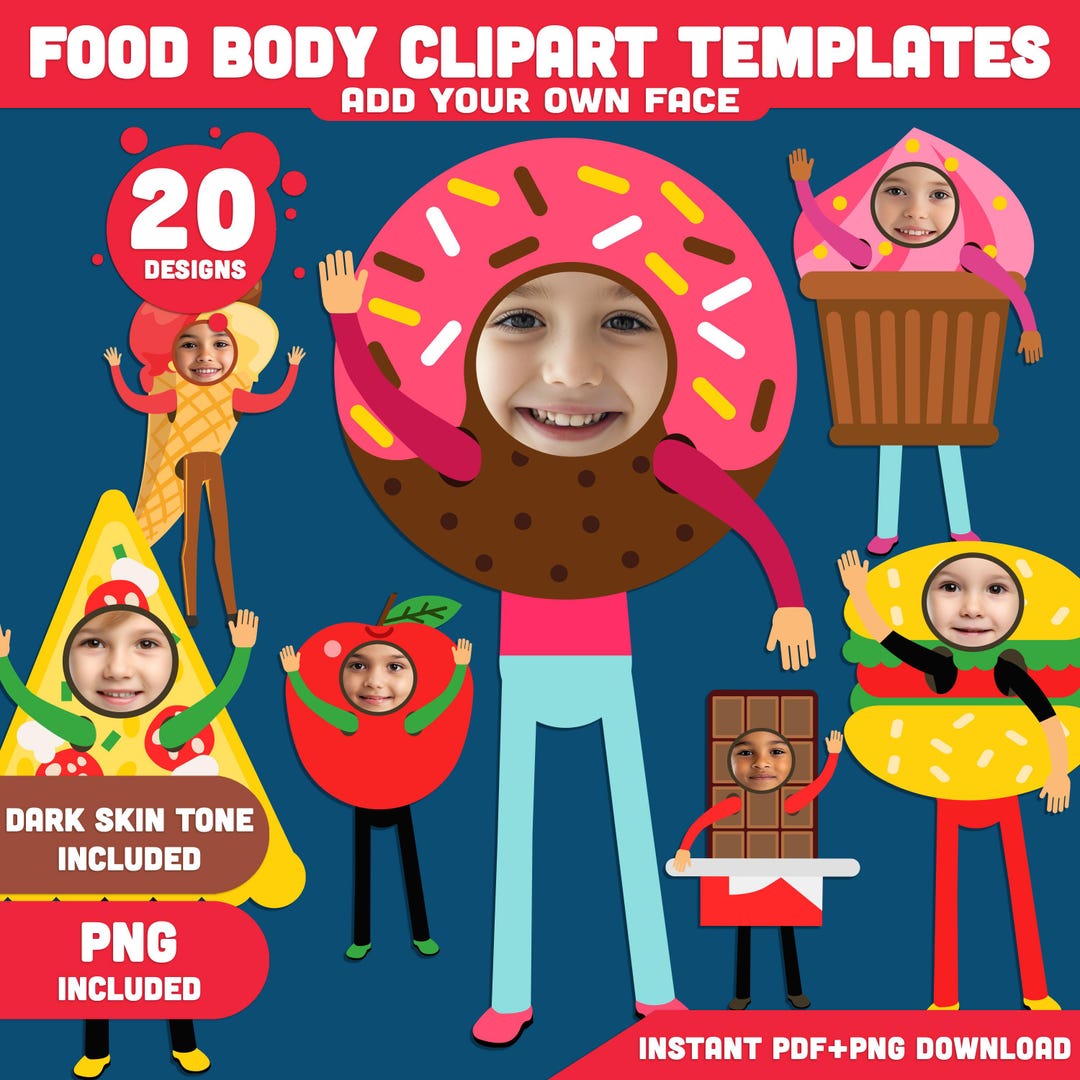 Fast Food Body Clipart Templates, Fun Cutout Craft for Kids, Add Your ...