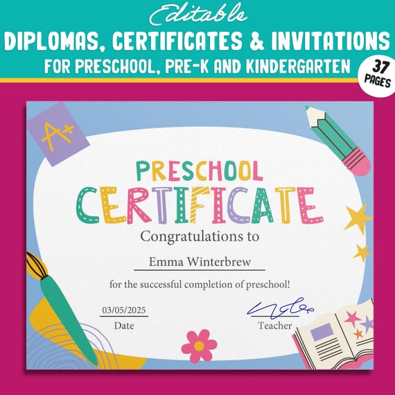 Certificados De Reconocimiento Preescolar Imprimibles