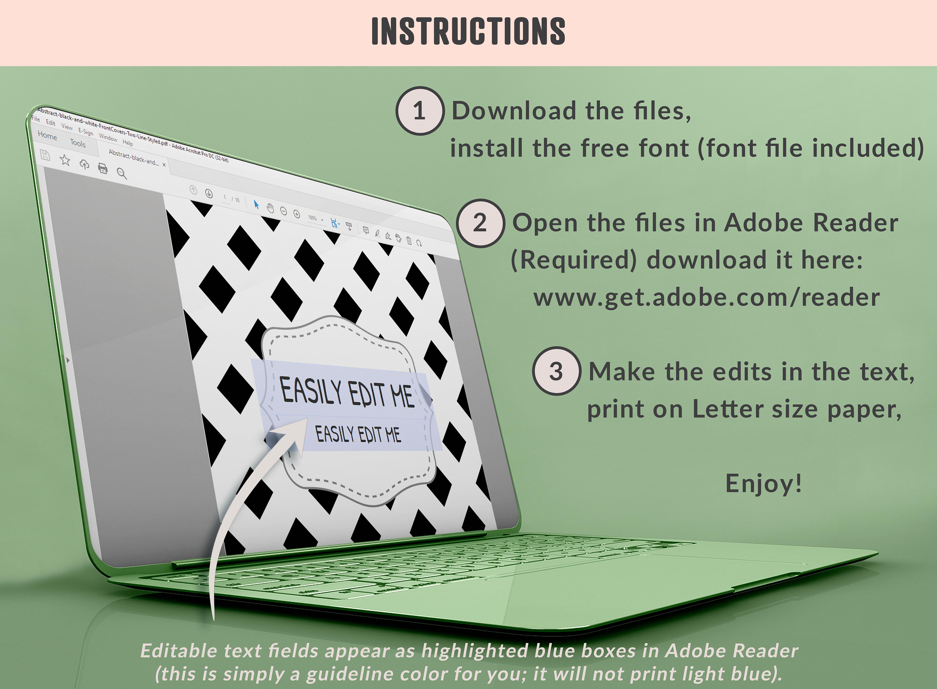 Abstract Black and White Binder Cover, 10 Printable & Editable Binder ...