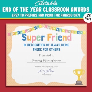 Printable & Editable End of Year Awards Certificates, 26 Pages, PDF ...