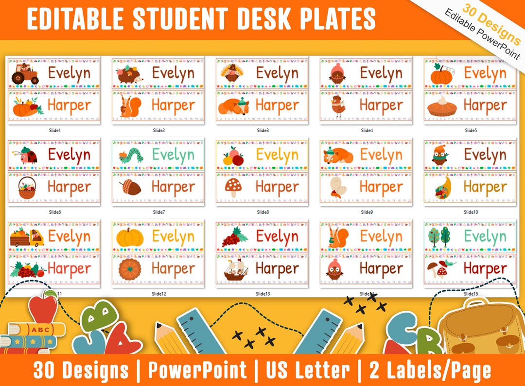 Student Desk Plates 30 Printable/editable Thanksgiving/fall Classroom ...