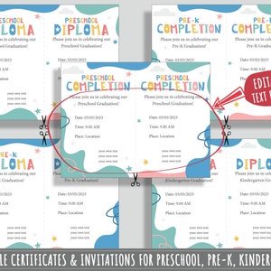 Customizable Preschool, Pre-k, and Kindergarten Graduation Diplomas ...