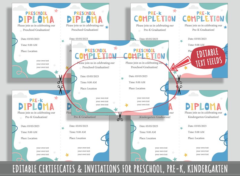 Customizable Preschool, Pre-k, and Kindergarten Graduation Diplomas ...