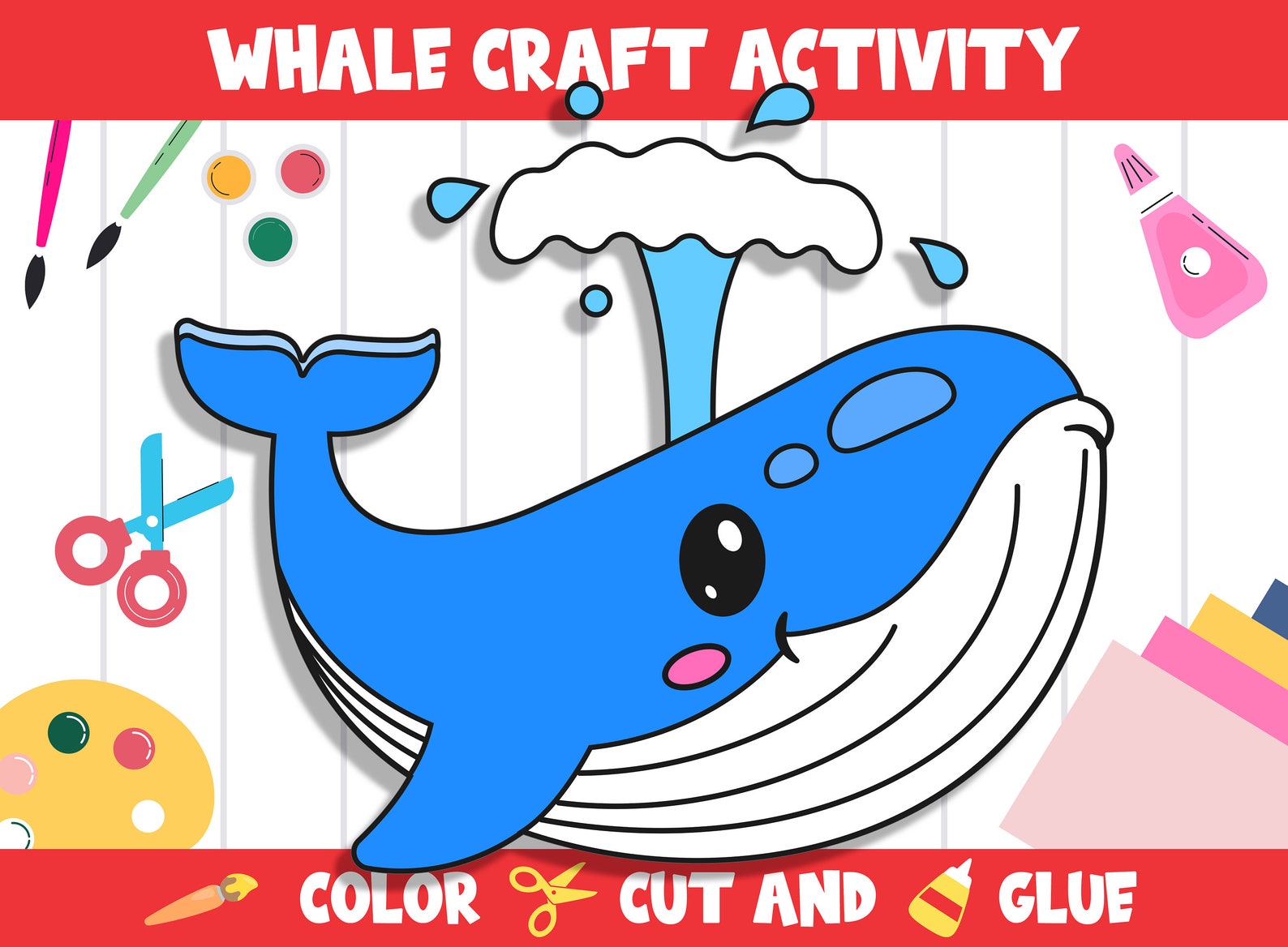 Cute Whale Craft Activity Color, Cut, and Glue for Prek to 2nd Grade ...