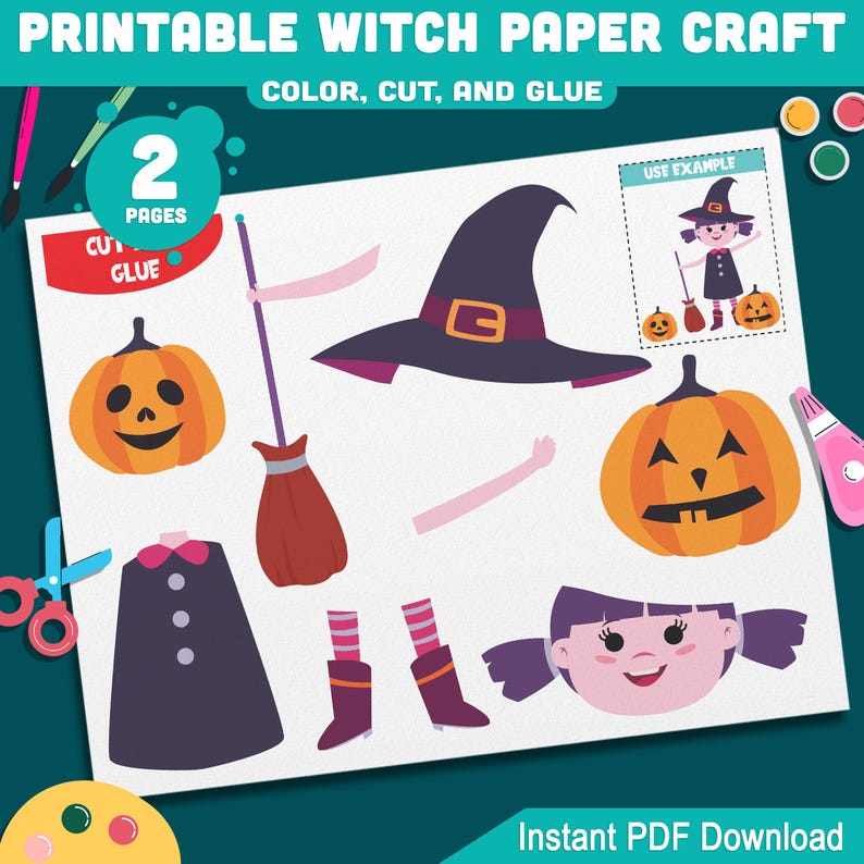 Printable Witch Paper Crafts for Halloween, Fun Color Cut and Glue ...