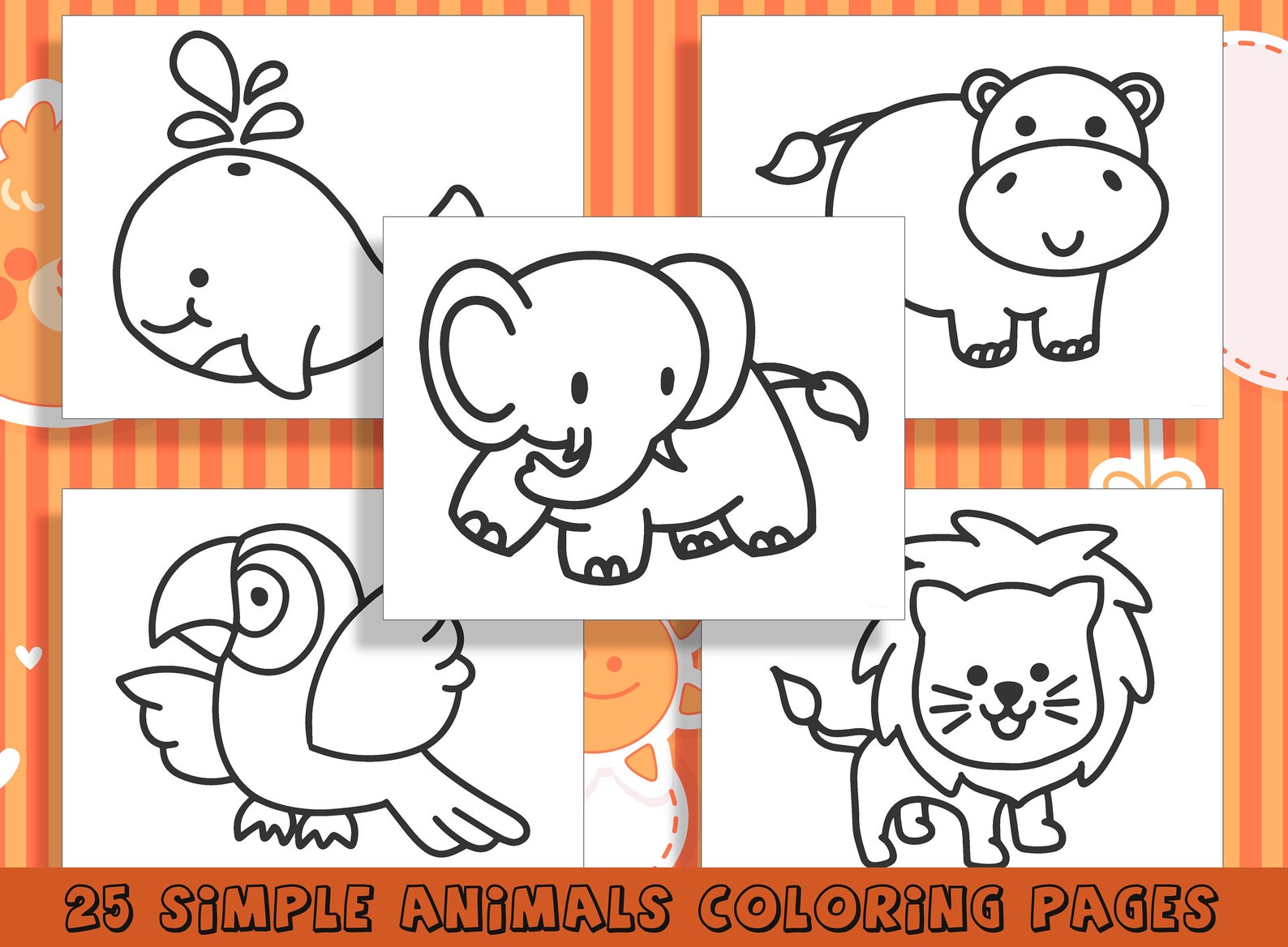 25 Simple Animal Coloring Pages for Preschool and Kindergarten, PDF ...
