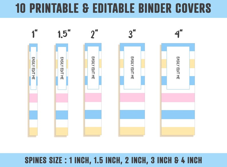 Binder Cover Inserts, 10 Printable & Editable Binder Coversspines ...