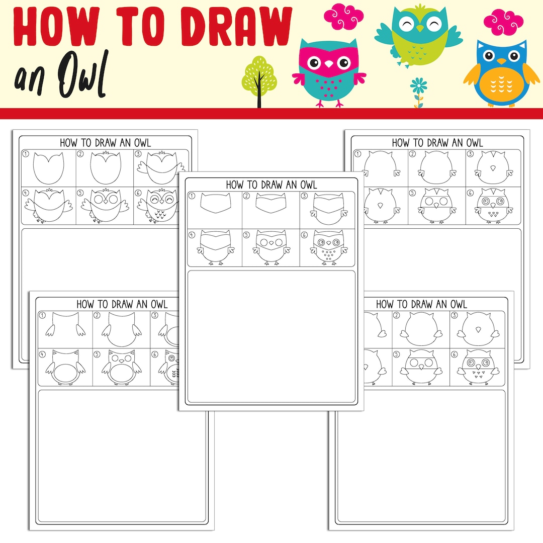 Learn How to Draw an Owl: Directed Drawing Step by Step Tutorial, Includes 5 Coloring Pages, PDF ...