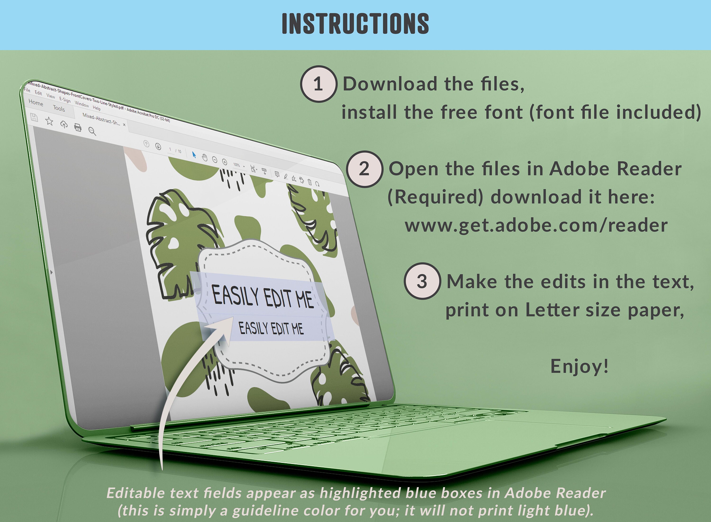 Mixed Abstract Shapes Binder Cover, 10 Printable & Editable Binder ...