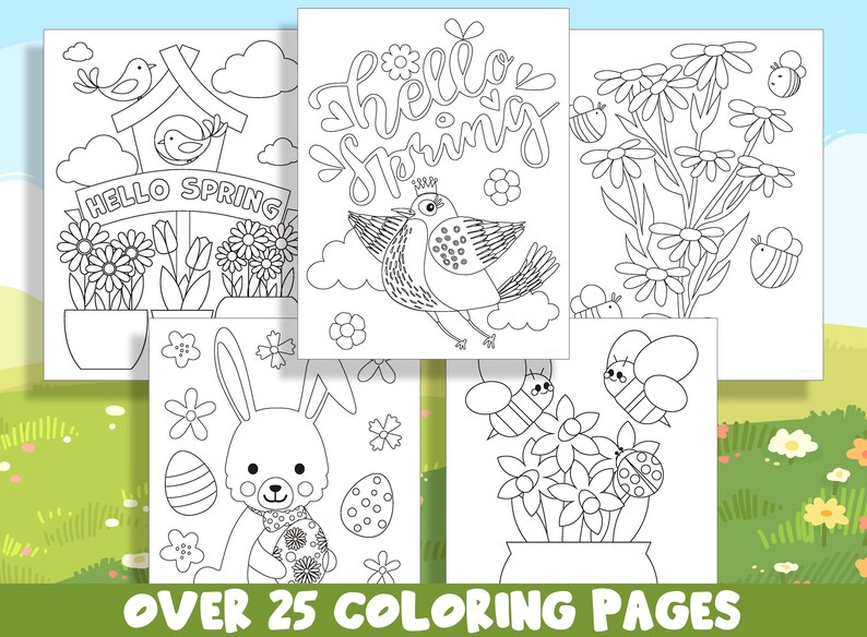 Spring Coloring Book, 25 Printable Spring Elements/easter Coloring ...