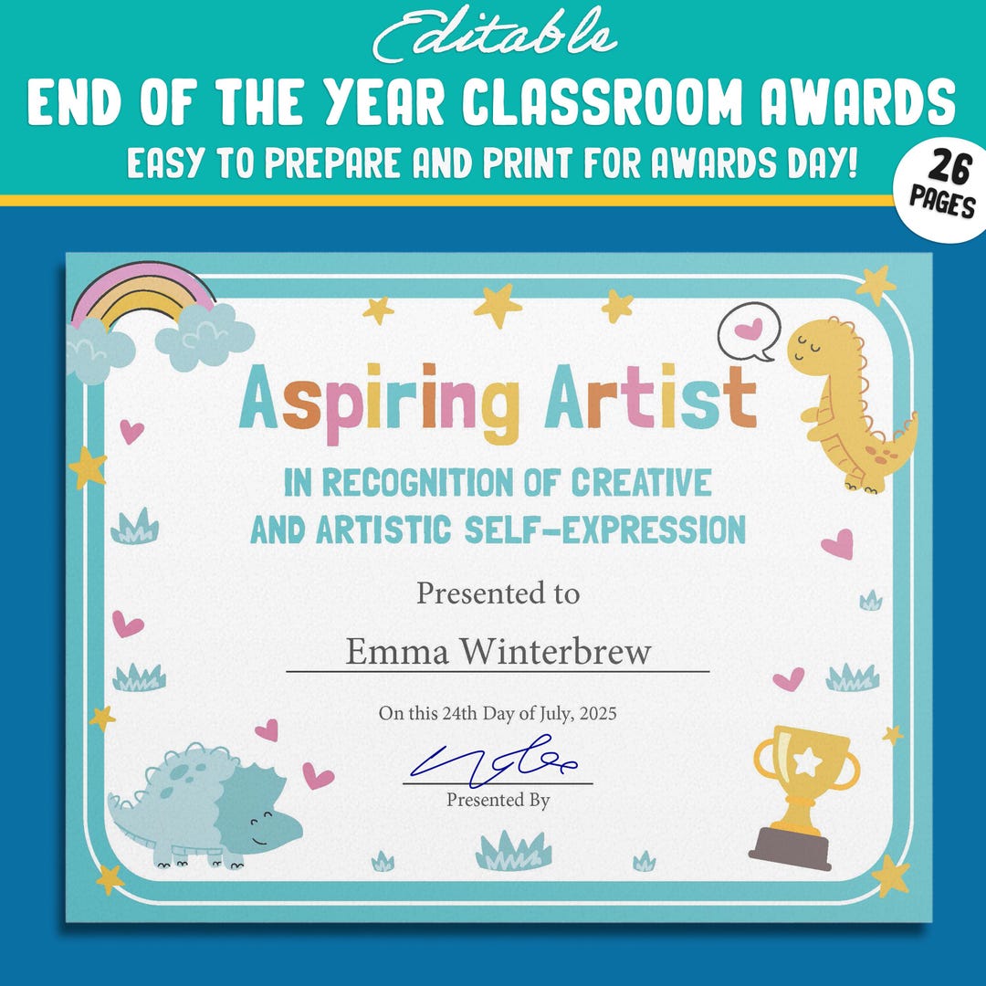 Editable End of Year Class Superlatives Awards Certificates – 26-page ...